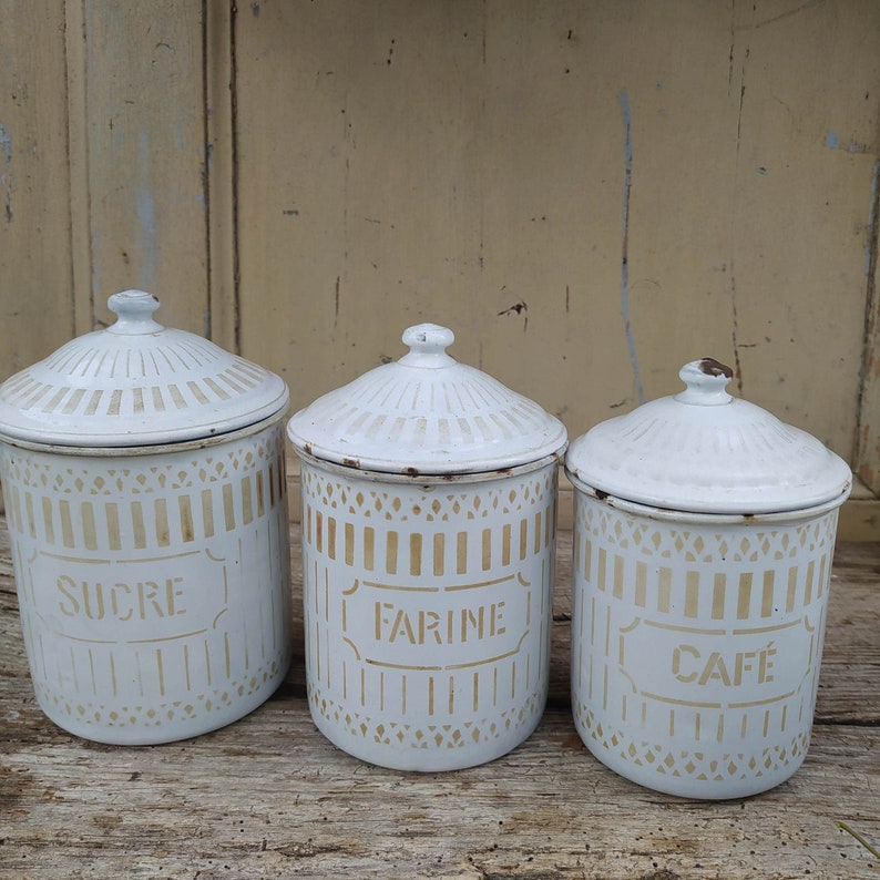 Vintage 1950's French Enamel Storage Set 6 Vintage French Storage ...