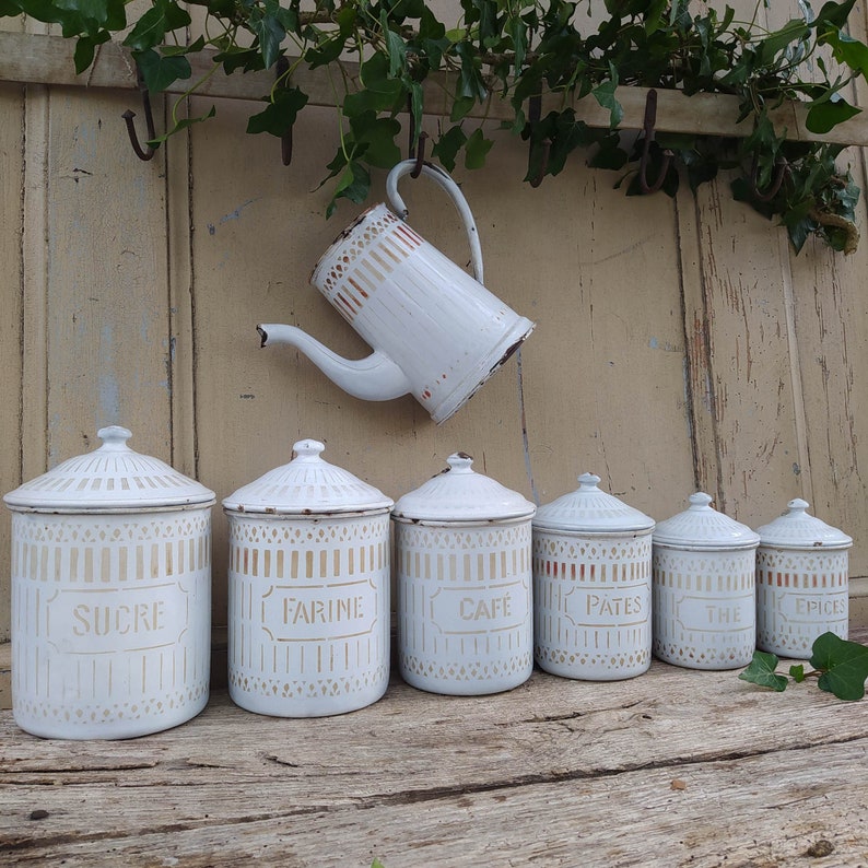 Vintage 1950's French Enamel Storage Set 6 Vintage French Storage ...