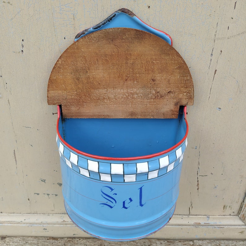 Antique French Blue Salt Cellar Blue and White Checkered lustucru Sel ...