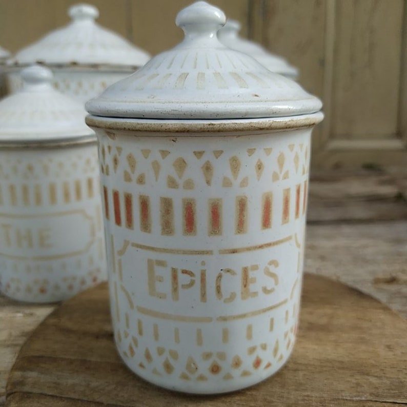 Vintage 1950's French Enamel Storage Set 6 Vintage French Storage ...
