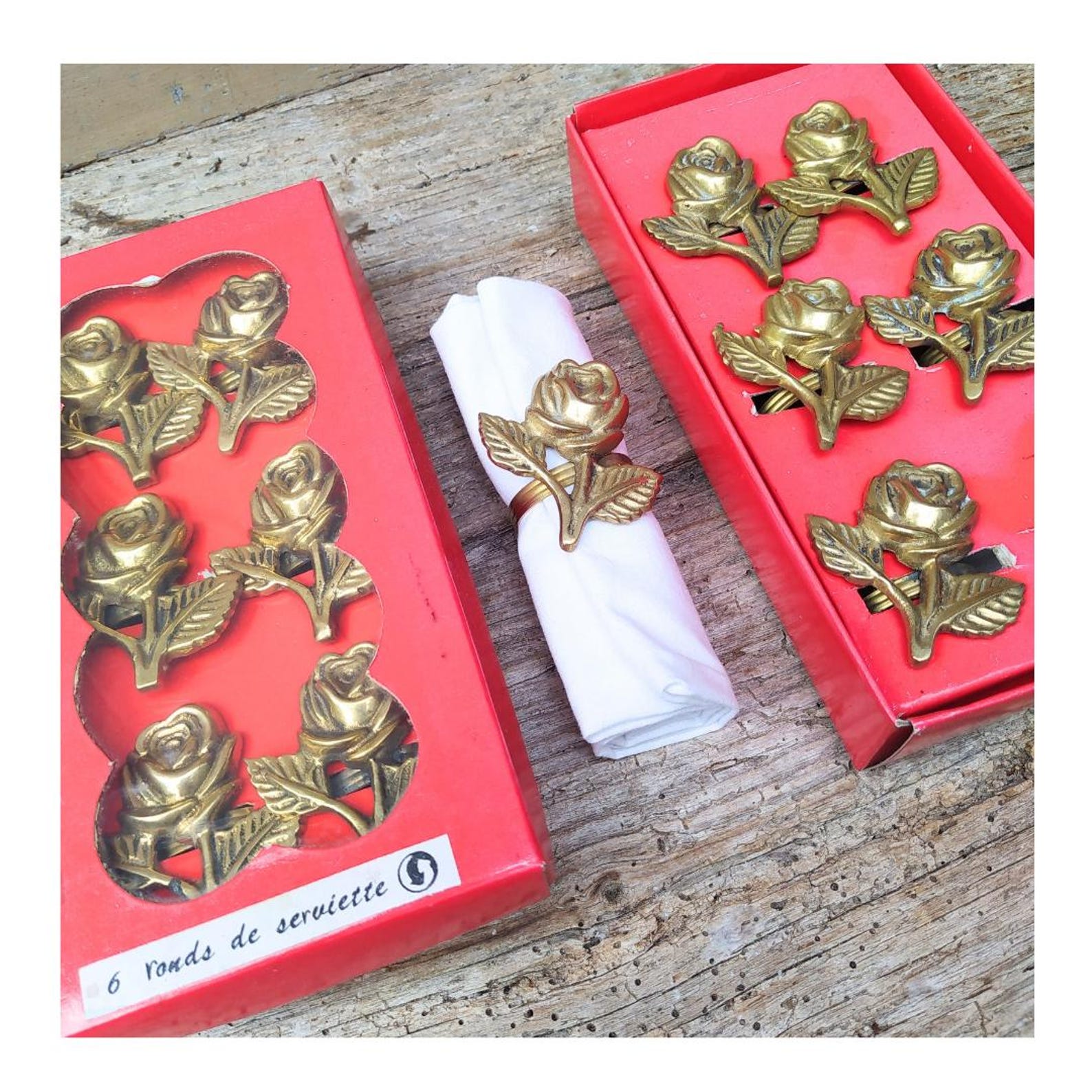 Set of 12 French Vintage Rose Brass Serviette Rings Antique French ...