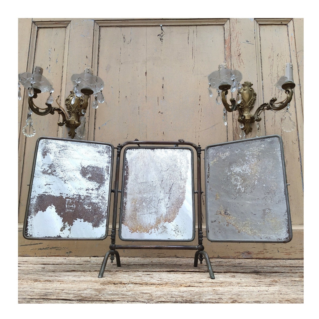 Antique French Trifold Mirror With Original Mercury Mirror Glass ...