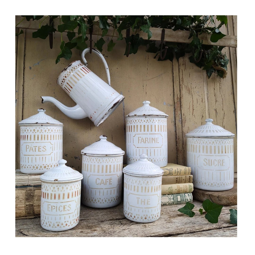 Vintage 1950's French Enamel Storage Set 6 Vintage French Storage ...