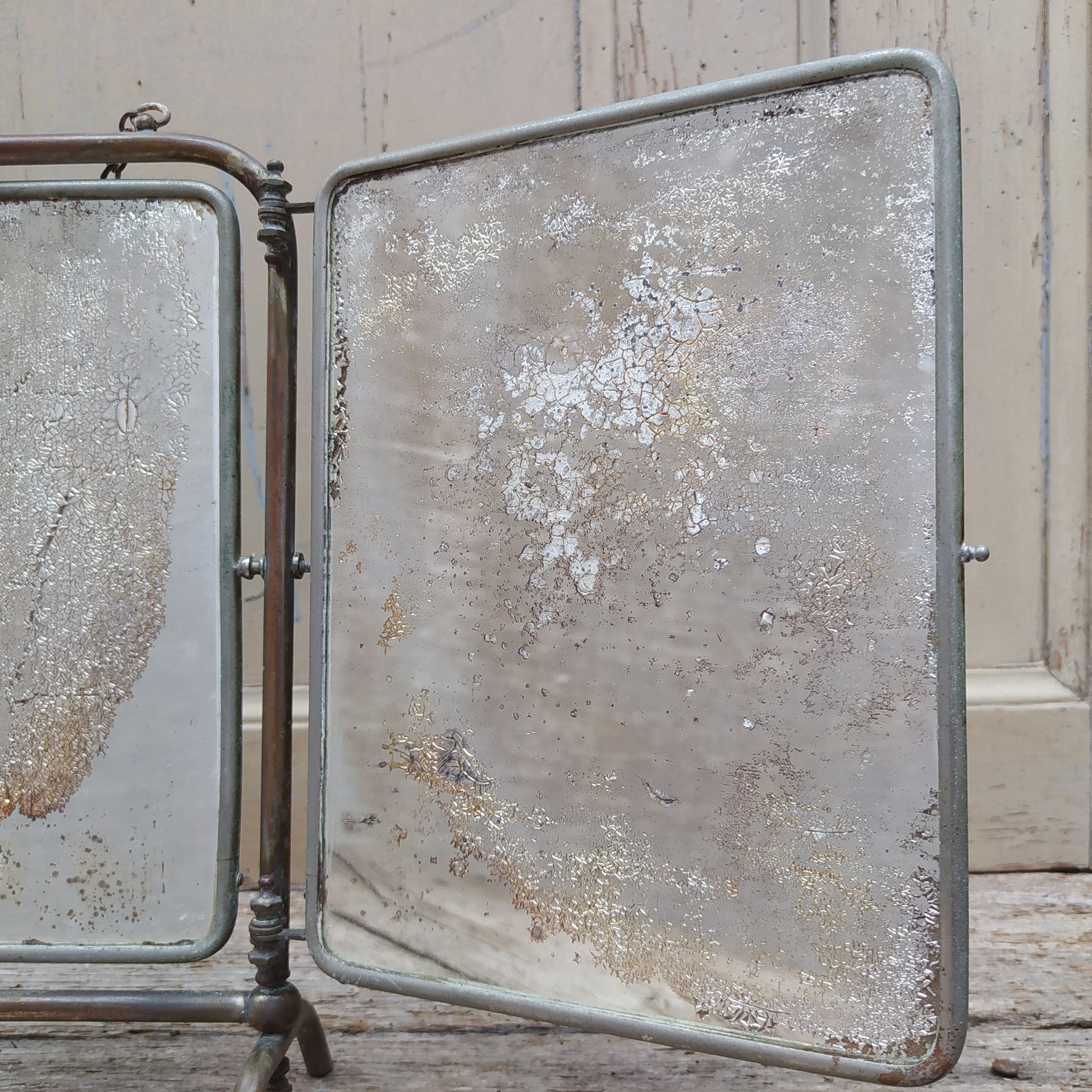 Antique French Trifold Mirror With Original Mercury Mirror Glass ...