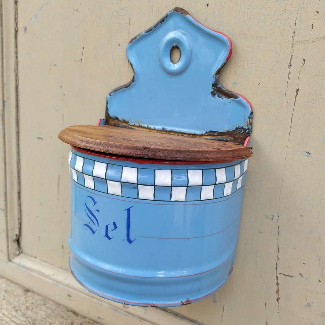 Antique French Blue Salt Cellar Blue and White Checkered lustucru Sel ...