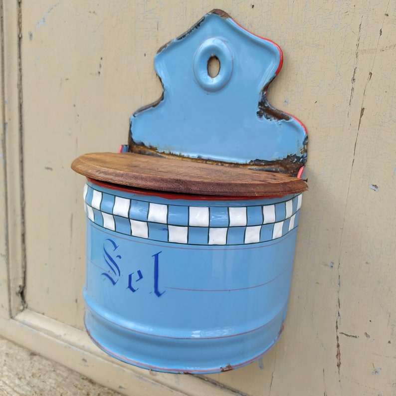 Antique French Blue Salt Cellar ~ Blue and White Checkered "lustucru ...