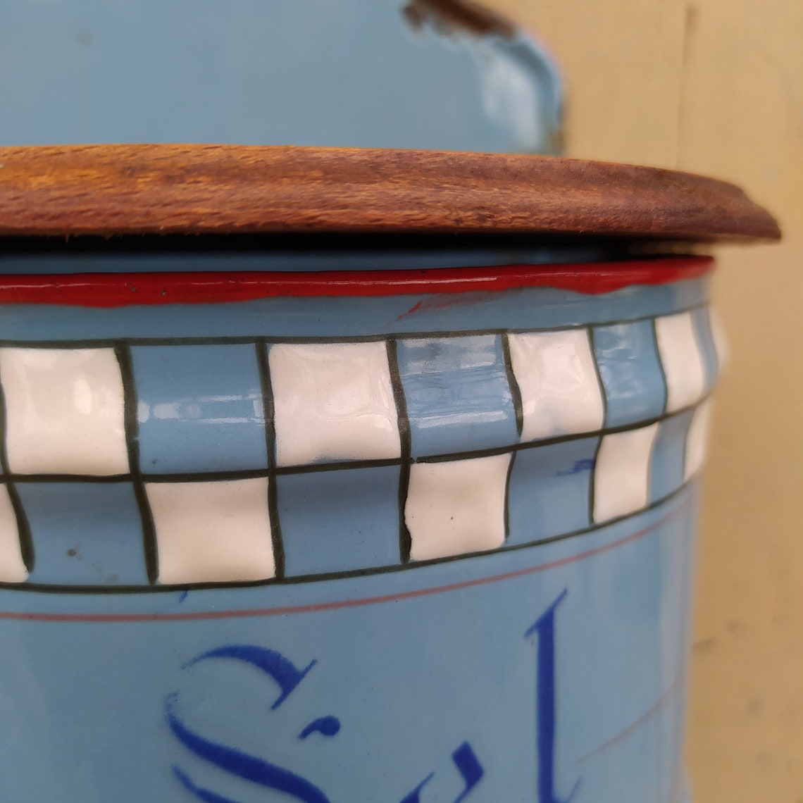 Antique French Blue Salt Cellar Blue and White Checkered lustucru Sel ...