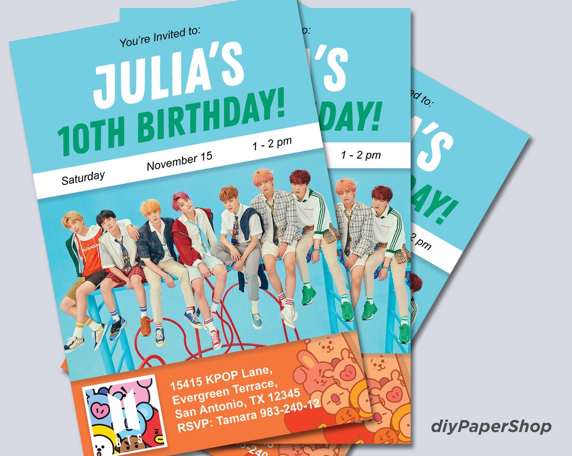 BTS Invitation DIY Printable Kpop Invite Bt21 Invitation - Etsy