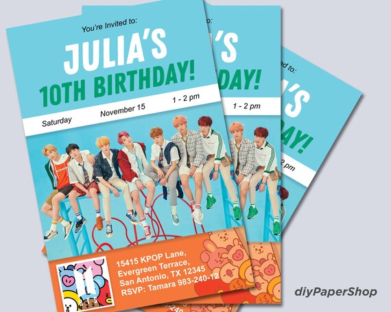 BTS Invitation DIY Printable Kpop Invite Bt21 Invitation - Etsy