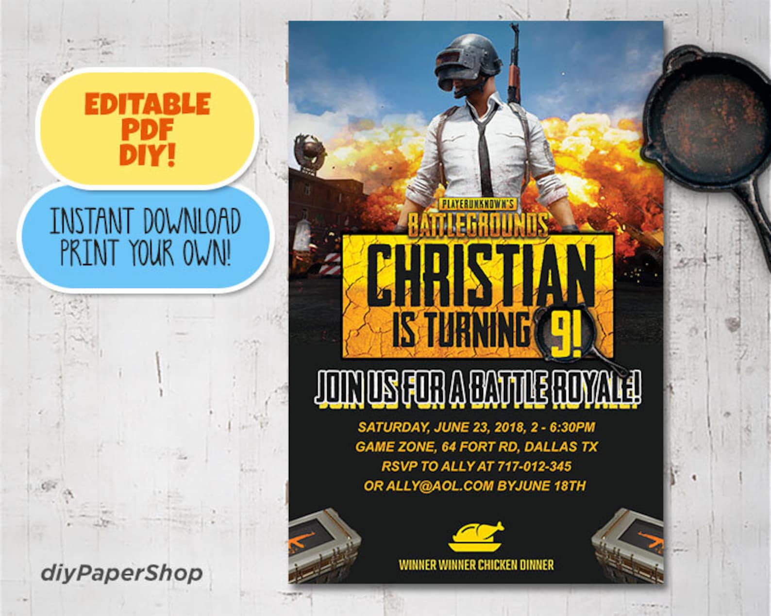 Playerunknown's Battleground Birthday Invitation PUBG - Etsy