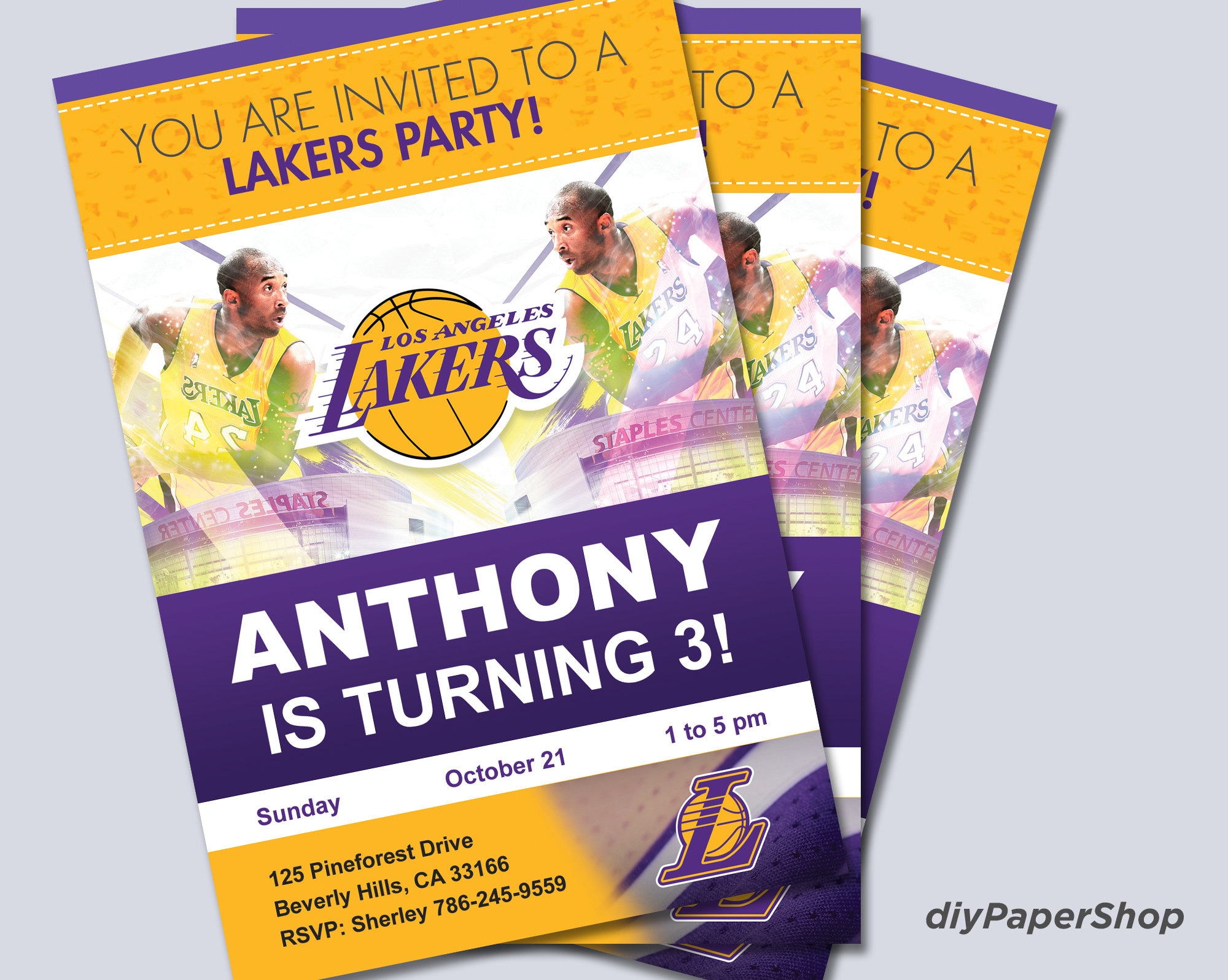 Los Angeles Lakers Invitation Birthday Invitations Lakers | Etsy