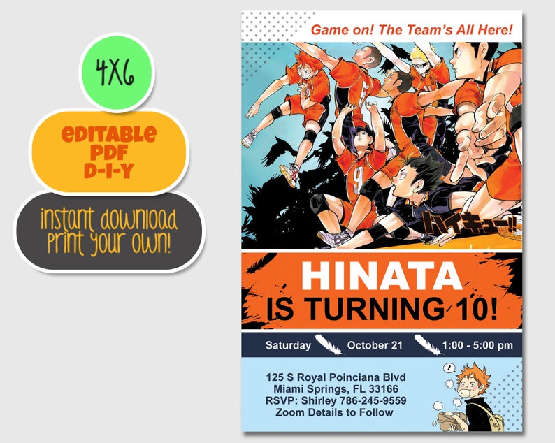 Haikyuu Volleyball Party Invite Haikyuu Birthday Invitation DIY Invite ...