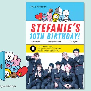 BTS Invitation DIY Printable Kpop Invite Bt21 Invitation | Etsy
