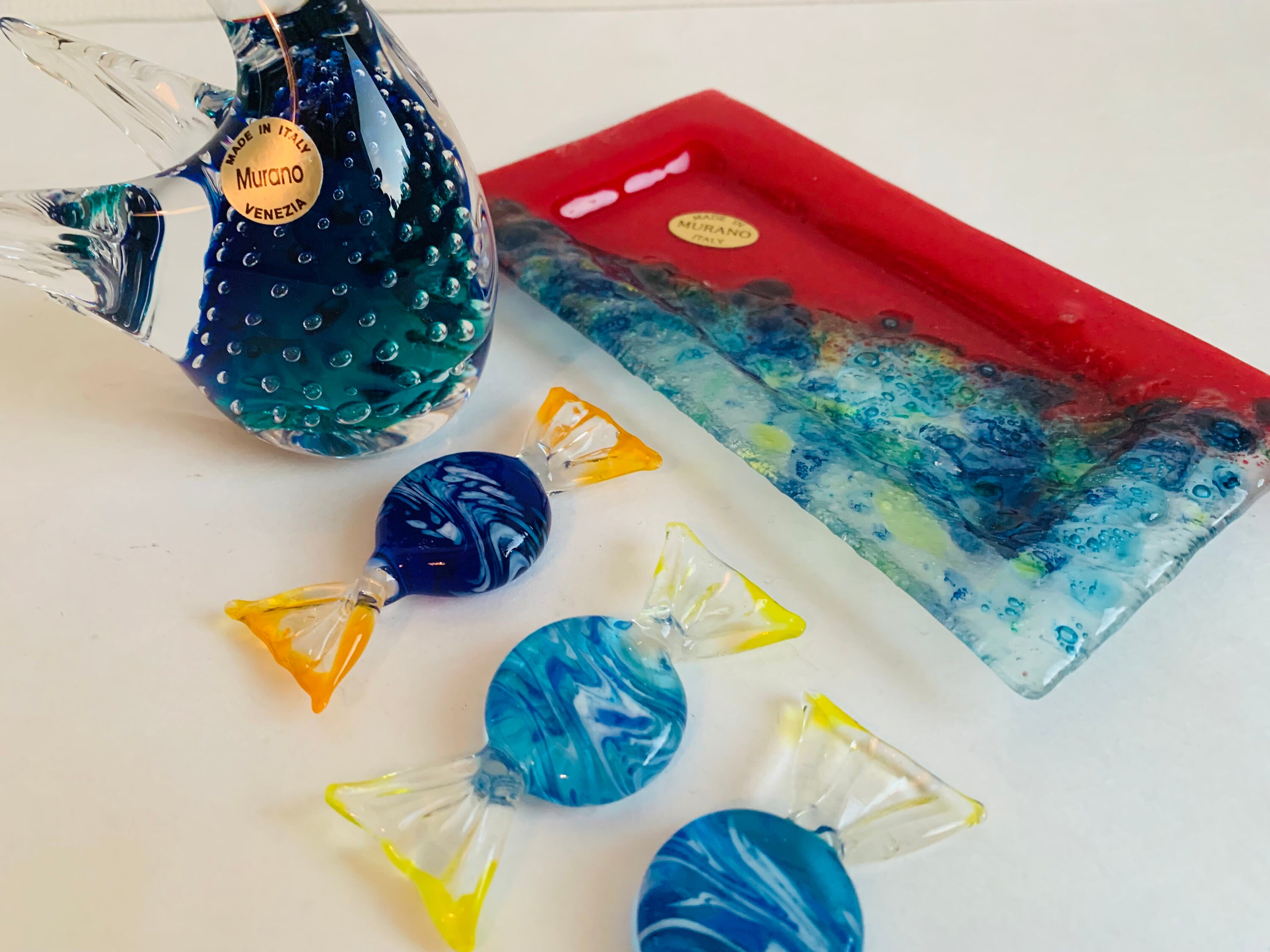 Set of 4 Murano Glass Plate, Candy and Duck Figurine. Made in Italy ...