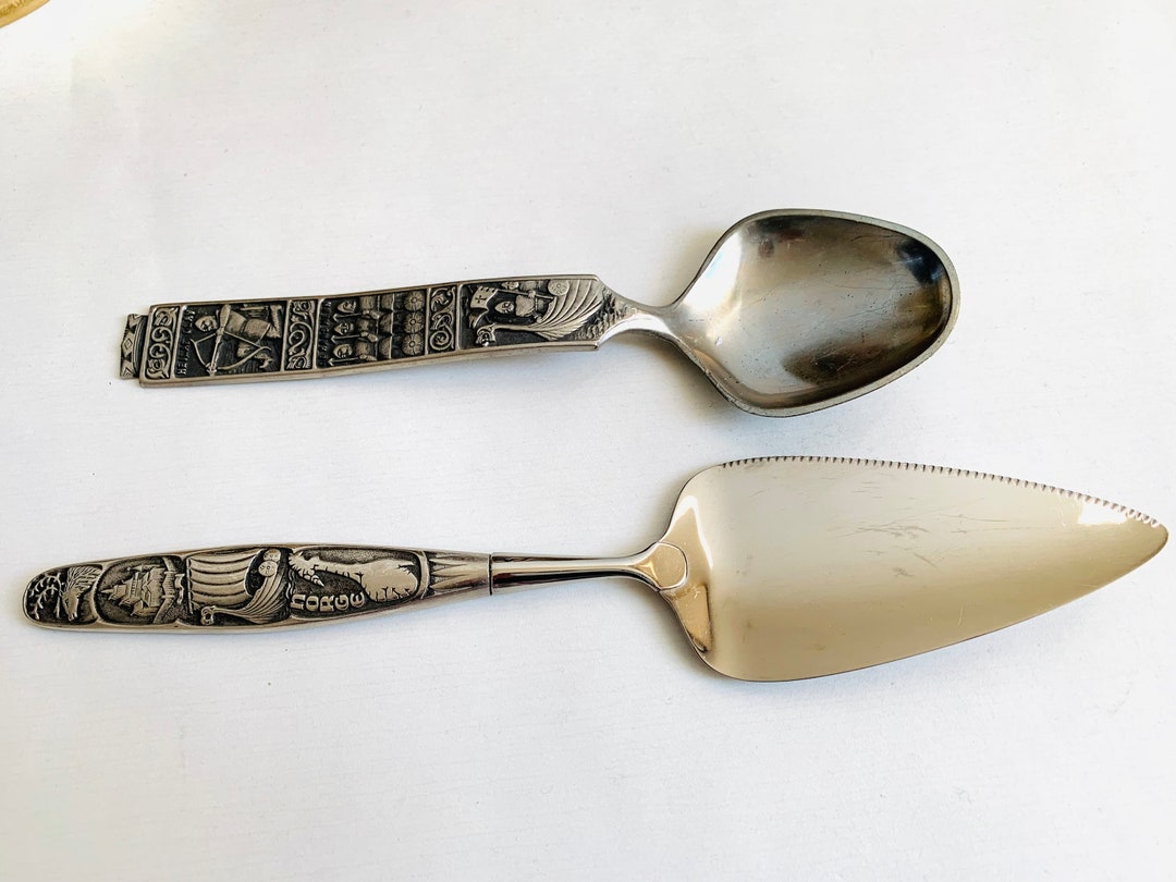 Norwegian Vintage Pewter Cake Spade and Spoon Rich Decor Heilag Olav ...