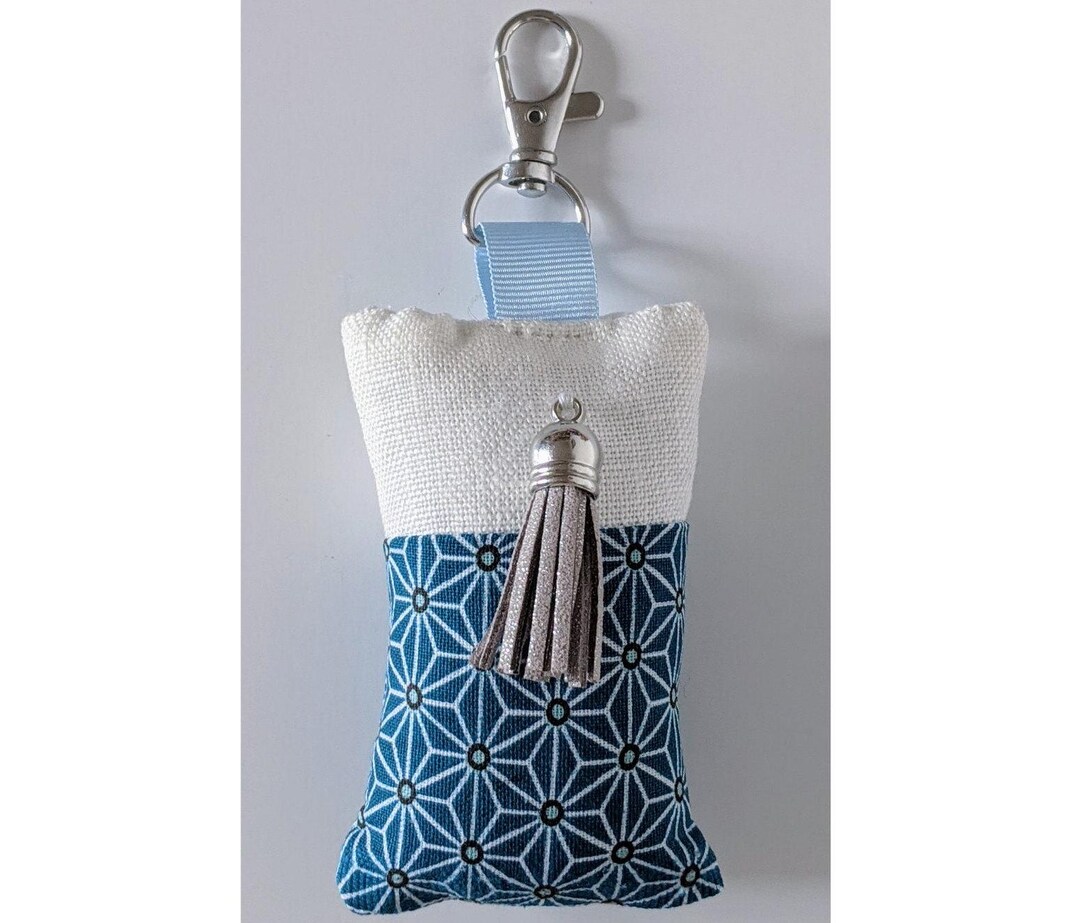 Japanese-style Keychain With Iridescent Pompom Charm - Duck Blue Linen ...