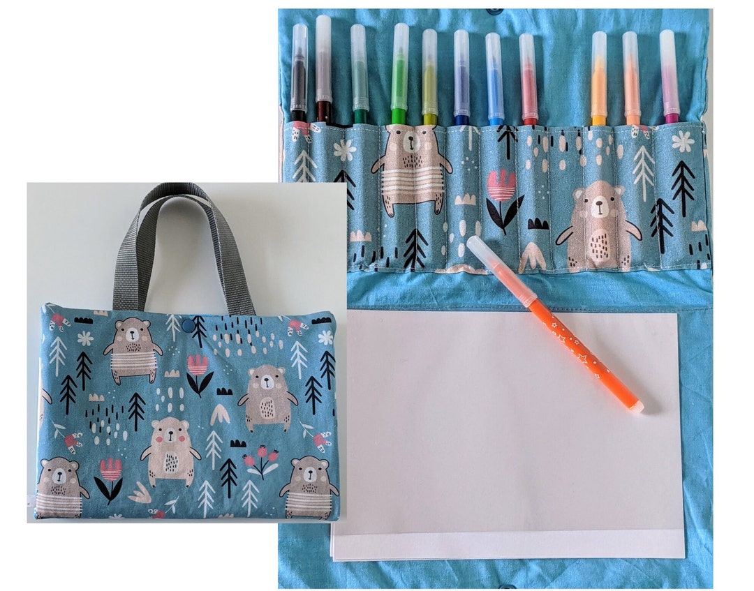 Teddy Bear Drawing Pouch, Case for Little Artist, Personalized Handmade ...