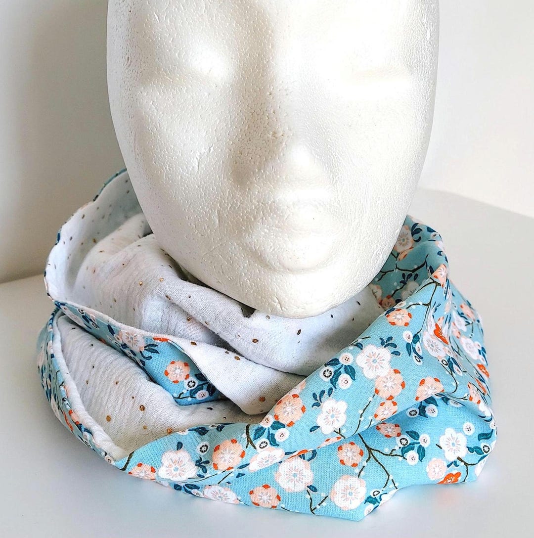 Women's Double Neck Snood - Japanese Floral Pattern & Sequined Cotton ...
