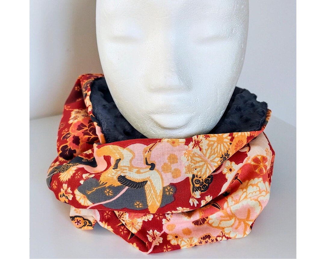 Women's Single and Double Wrap Snood, Red Japanese Ikebana Pattern ...
