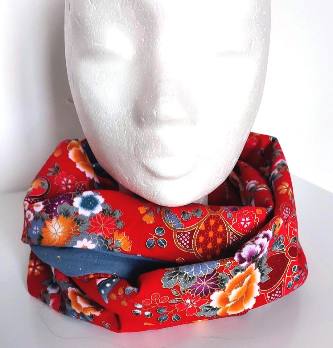 Women's Double Wrap Snood - Japanese Floral Pattern With Gold Touch ...