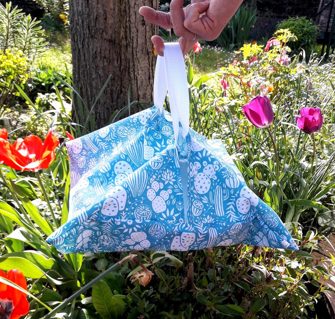 Coated Fabric Pie Bag - Blue/orange Cactus Pattern - Handmade in France ...
