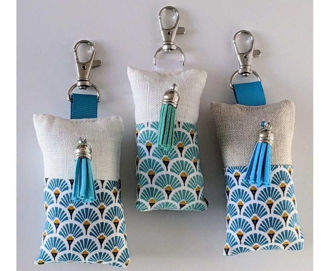 Japanese Sensu Pattern Fabric Keychain Lagoon Green/turquoise & Linen ...