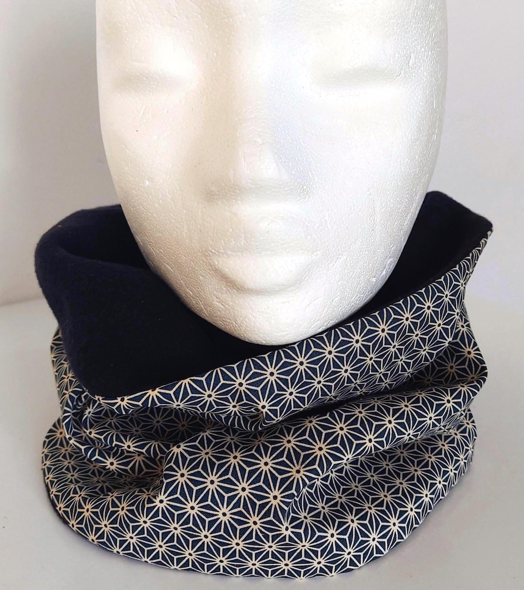 Soft Neck Warmer With Dark Green Japanese Pattern - Fleece Snood for ...