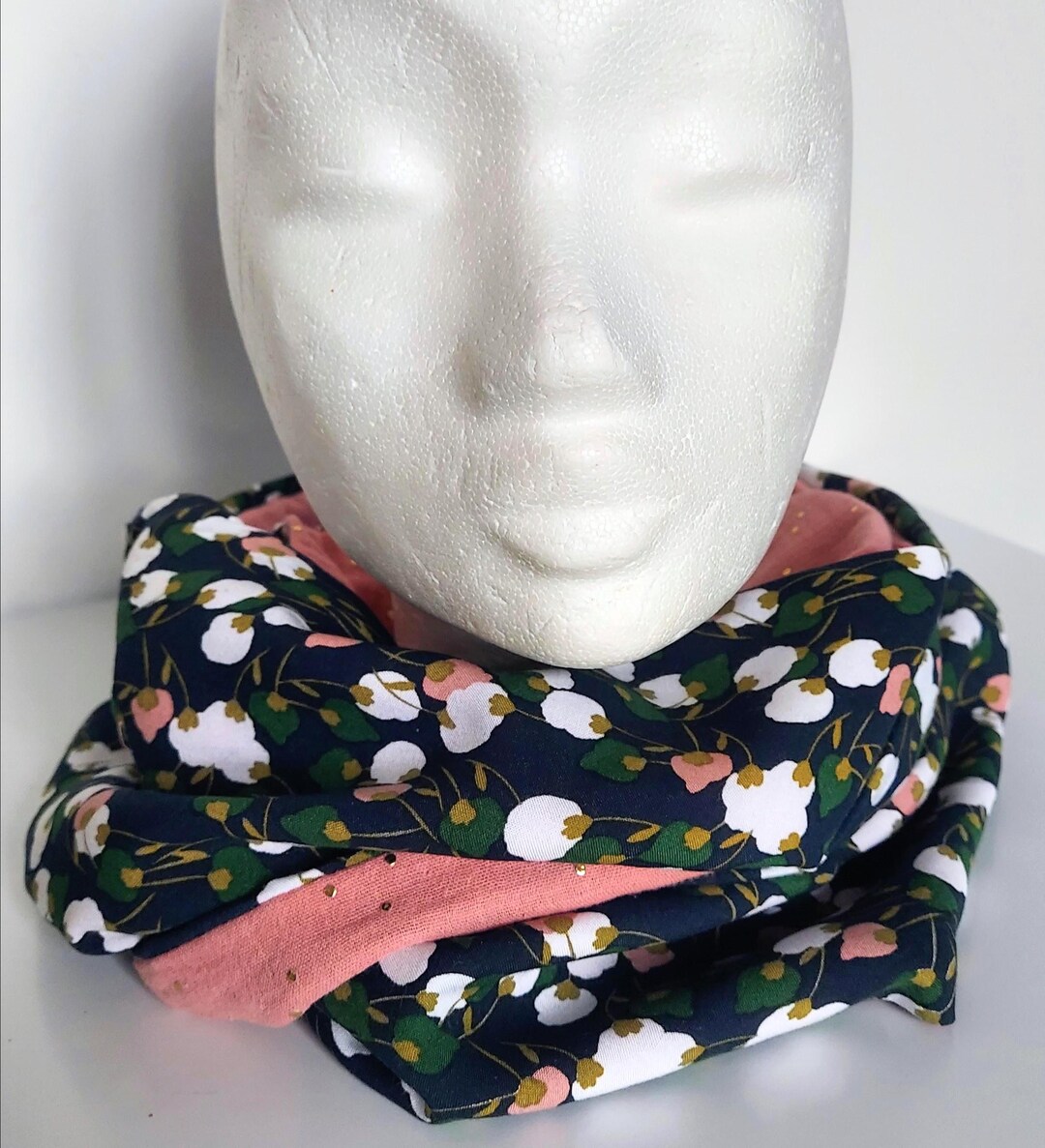 Women's Double Wrap Snood - Floral Pattern & Blush Pink Cotton Gauze ...