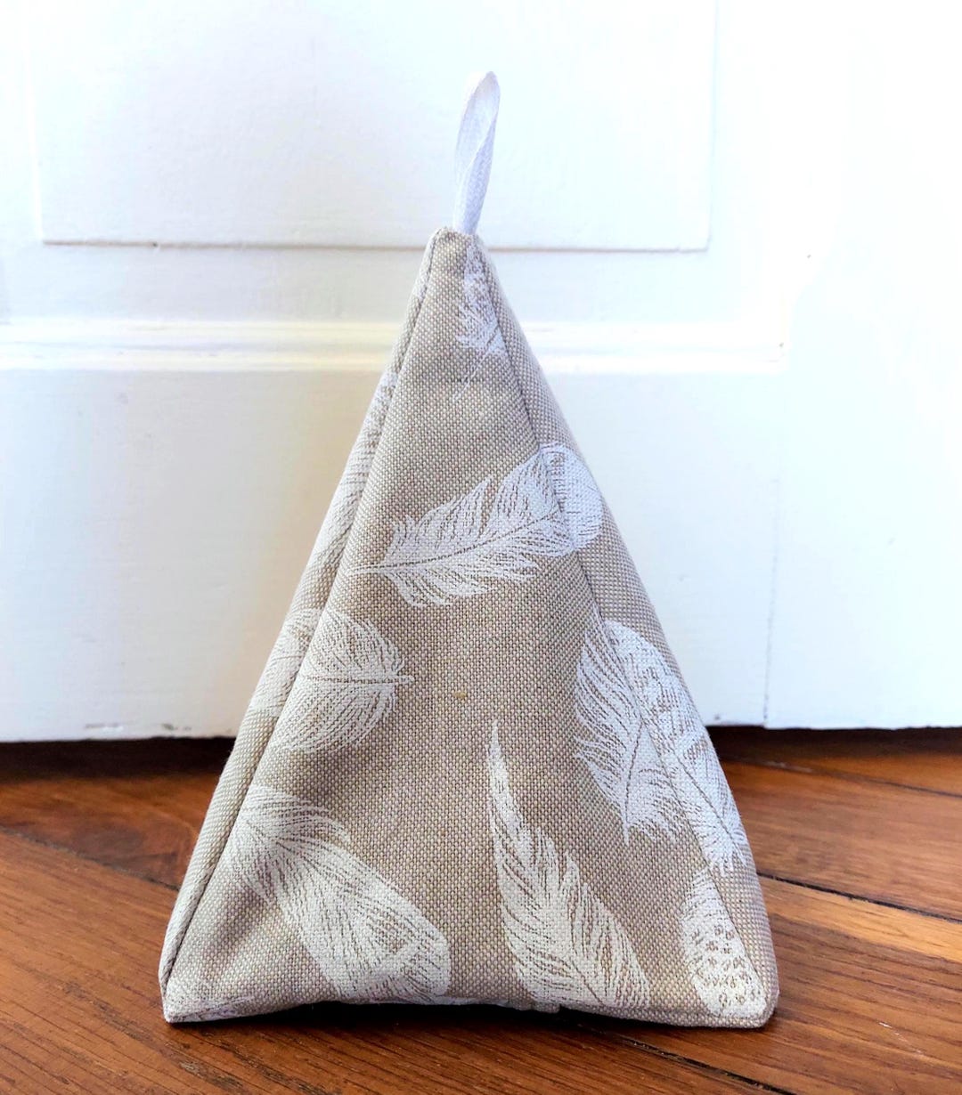 Pyramid Doorstop in Thick Fabric With Feather Pattern - Handmade in ...