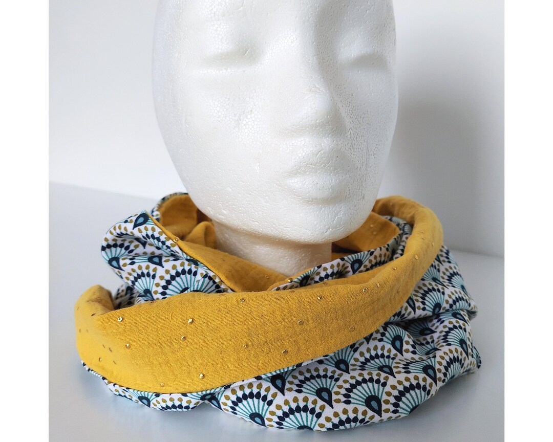 Women's Scarf With Duck Blue and Mustard Art Deco Pattern, Double Wrap ...