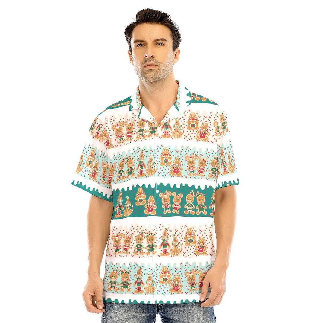 RUSH OPTIONS Christmas Mickey Gingerbread Cake Button Down Short Sleeve ...