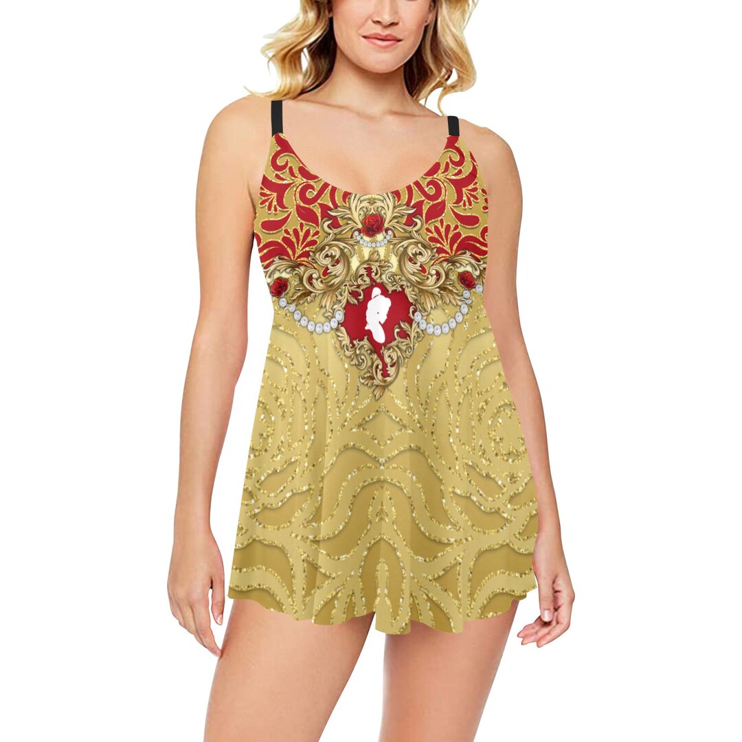 Belle Ornate Swim Dress Babydoll Tankini Two Piece Swimsuit Disneybound ...