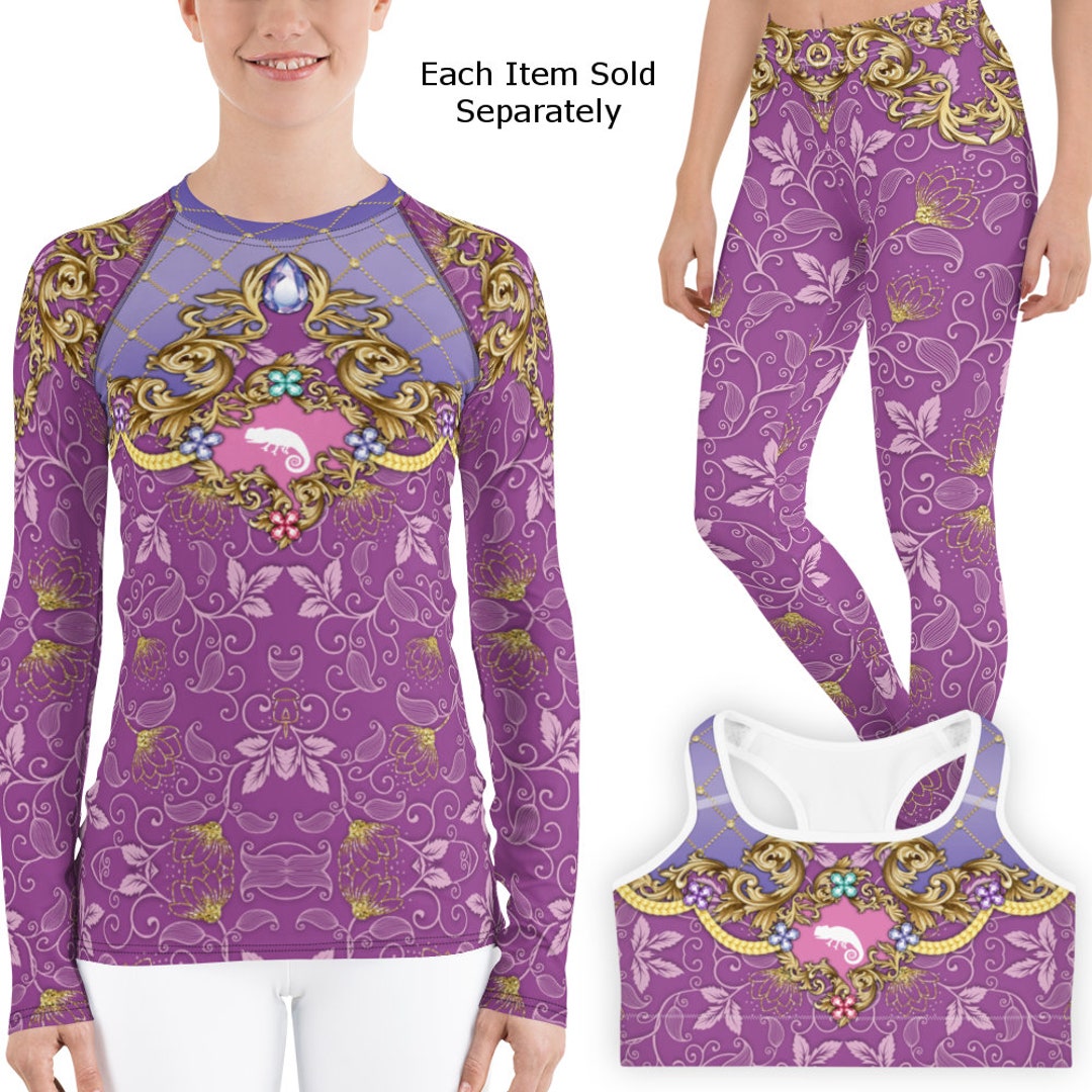 Rapunzel Ornate Pascal Costume Rash Guard Sport Bra Leggings ...