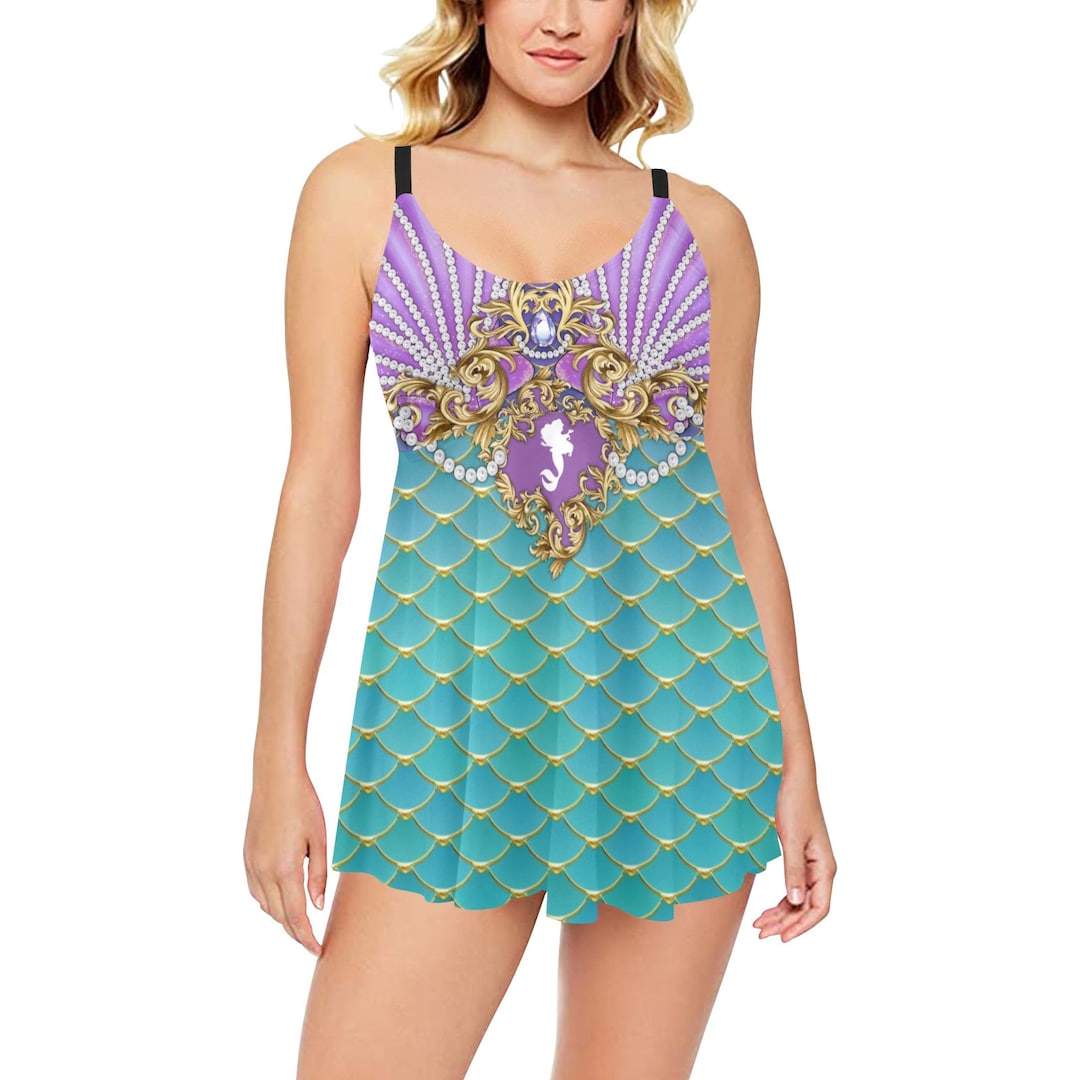 Ariel Ornate Swim Dress Babydoll Tankini Two Piece Swimsuit Disneybound ...