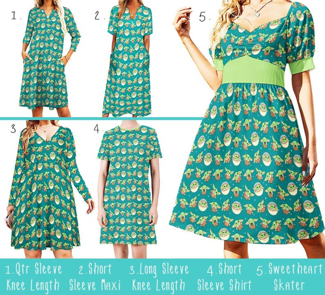 Baby Yoda Grogu Teal Sleeved Dresses Disneybound Disney World ...