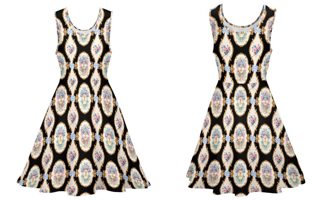 Rococo Fans Skater Dress Black Lolitafashion Cottagecore Cottage Core ...