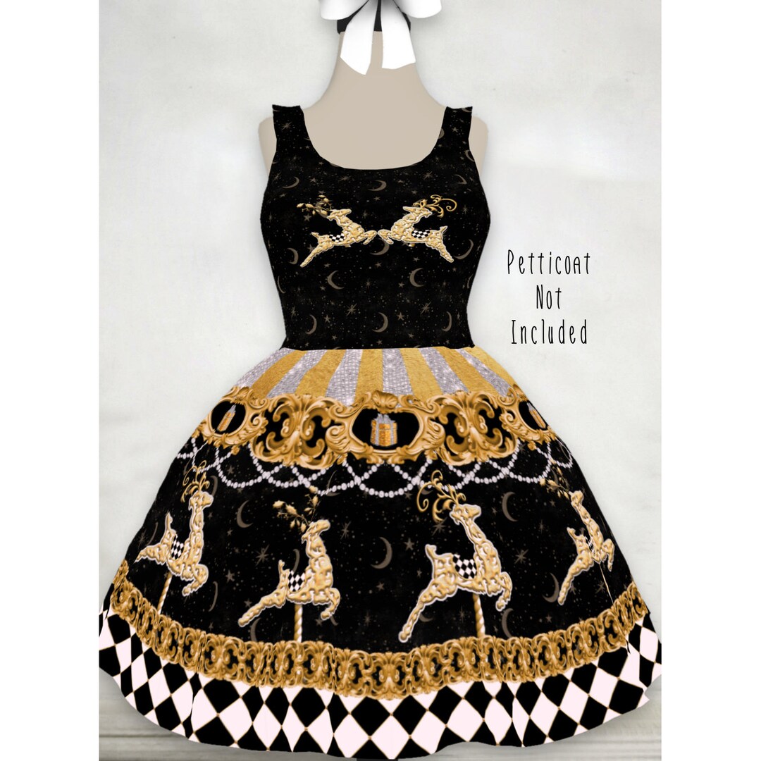 Royal Christmas Reindeer Carousel Dress 2XS-6XL Elegant Check Preppy ...