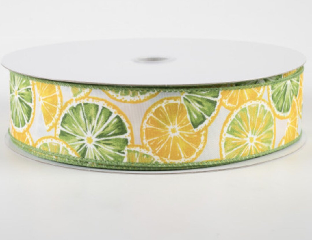 Lemon & Lime Satin Ribbon: Citrus Summer Decor, 1.5" Wired Ribbon (5 ...