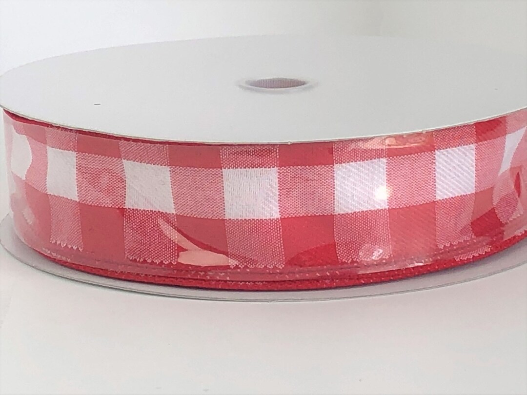 1.5" Red and White Check Wired Ribbon by the Yard, Ribbon by the Yard ...