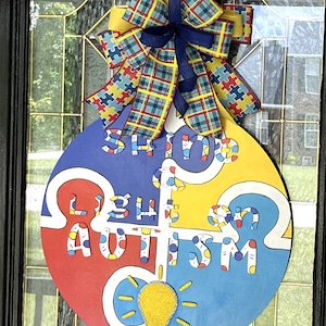 Autism Awareness Wooden Door Hanger, Autism Awareness Decor, Autism ...