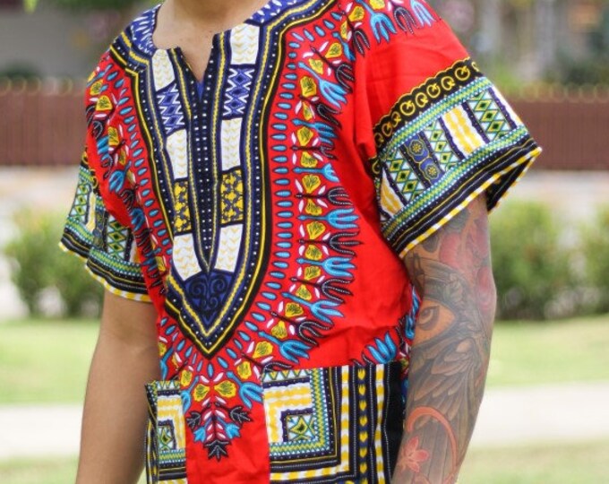 Red Dashiki, Unisex Shirt, African Print Shirt Men, Dashiki, Dashiki ...