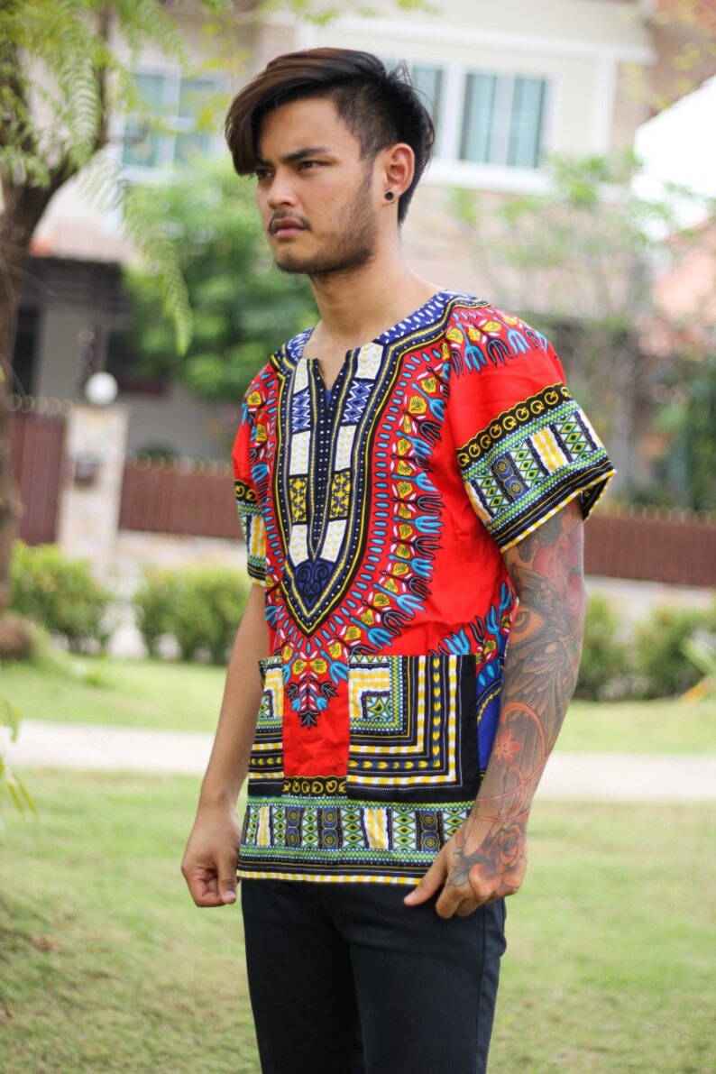 Red Dashiki Unisex Shirt African Print Shirt Men Dashiki Etsy