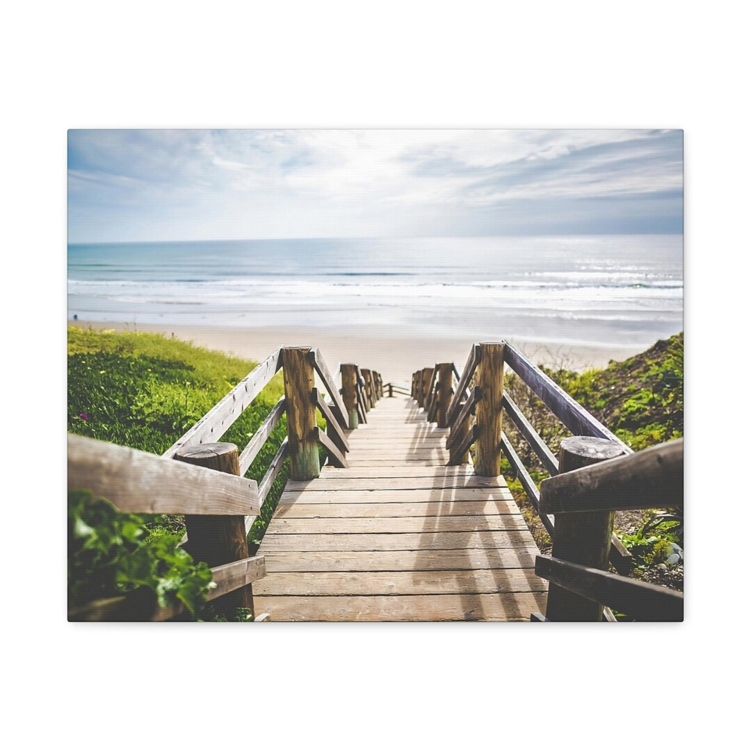 Beach Path Wall Art Canvas, Wooden Walkway, Sand Dunes, Beach, Ocean ...