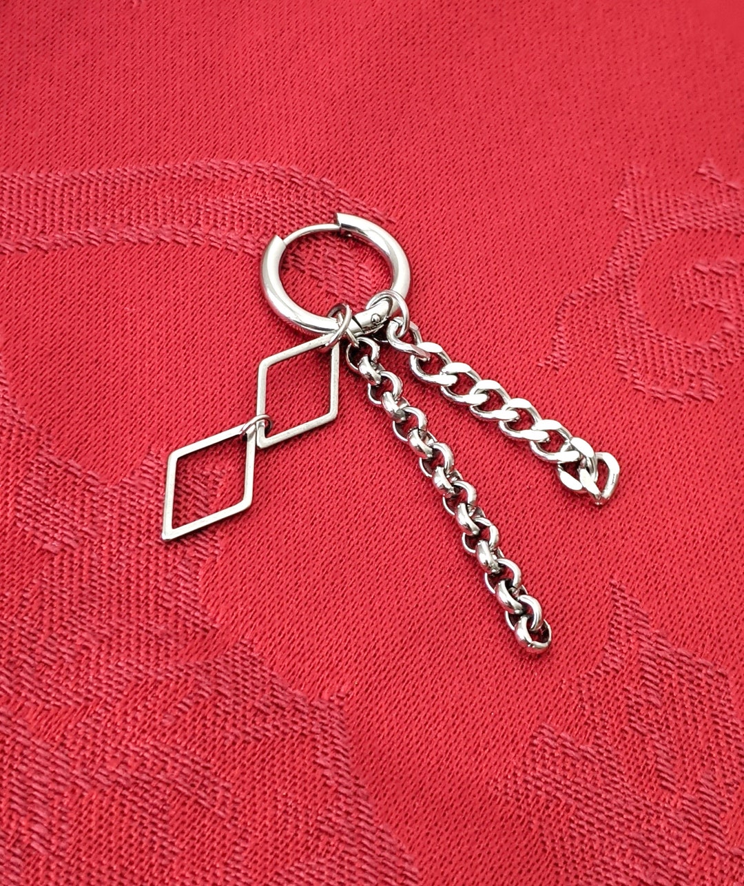 SINGLE Chains Hoop Earring, Parallelogram Geometric Charms, Funky ...