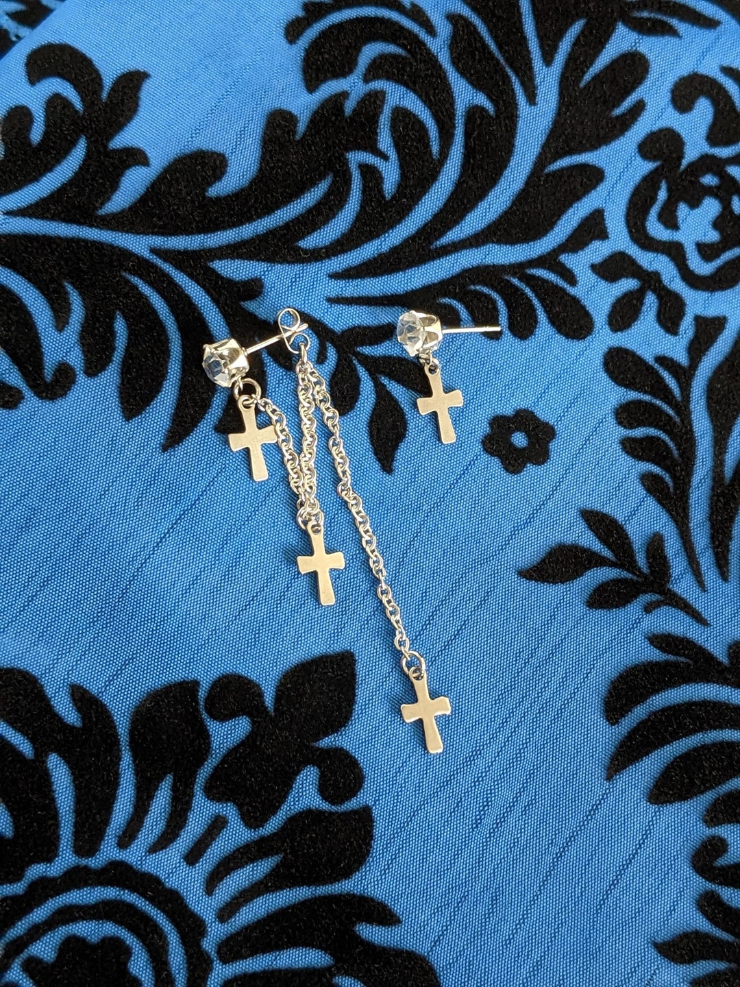 Kpop BTS Triple Cross Mismatched Earrings, Unique Streetwear Jewelry ...