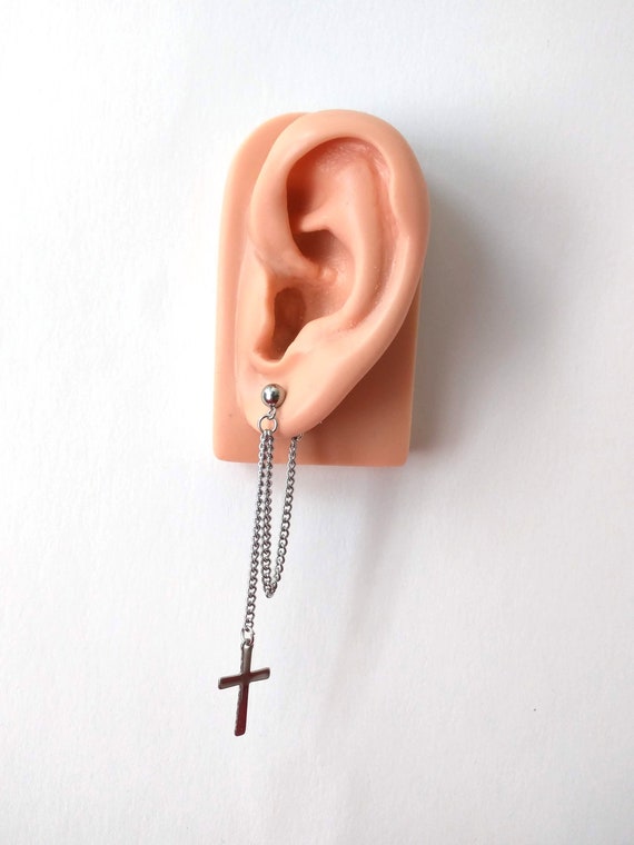 ImpulseNotionJewelry Kpop BTS Cross Chain Earrings Front to Back Earrings Cool Cyberpunk Style Punk Rock Goth Aesthetic Bangtan Boys Egirl Eboy Jewelry
