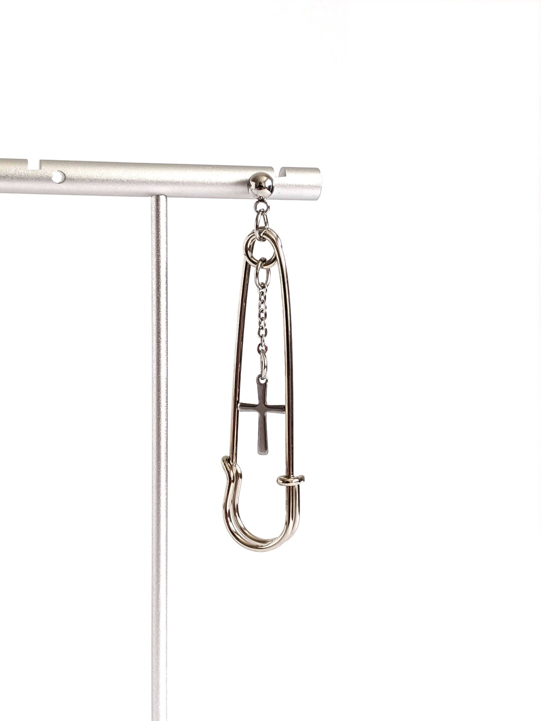 Bts Kpop Style Single Safety Pin Punk Cross Earring Cyber Core Jewelry Statement Goth