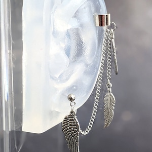 Kpop BTS Mismatched Cuff Chain Earring, Wing Feather Charms, Unique ...