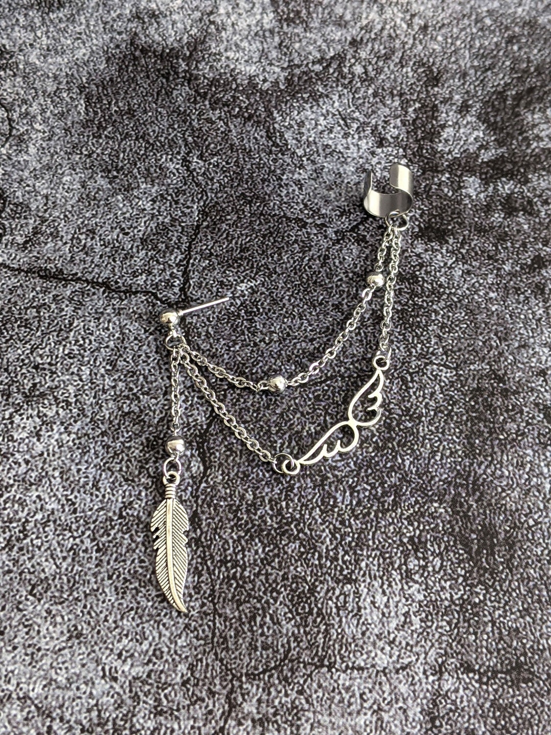 BTS Kpop Cuff Chain Earring, Feather Wing Ear Cuff, Trendy Fashionable ...