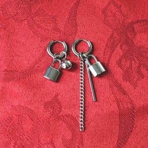 Mismatched Hoop Earrings, Cool Lock Earrings, Funky Punk Earrings, Edgy ...